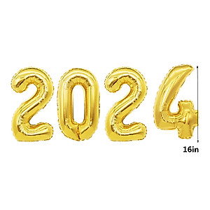 16 Inch 2024 Balloons Number 2024 Foil Balloons for New Years Eve Party Supplies Anniversary Party Graduation Decorations Home Office Decoration, Gold