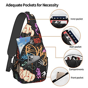 ZREXUO Graffiti Art Sling Backpack,Casual Crossbody Backpack Sling Bag Chest Daypack for Men Women Sport