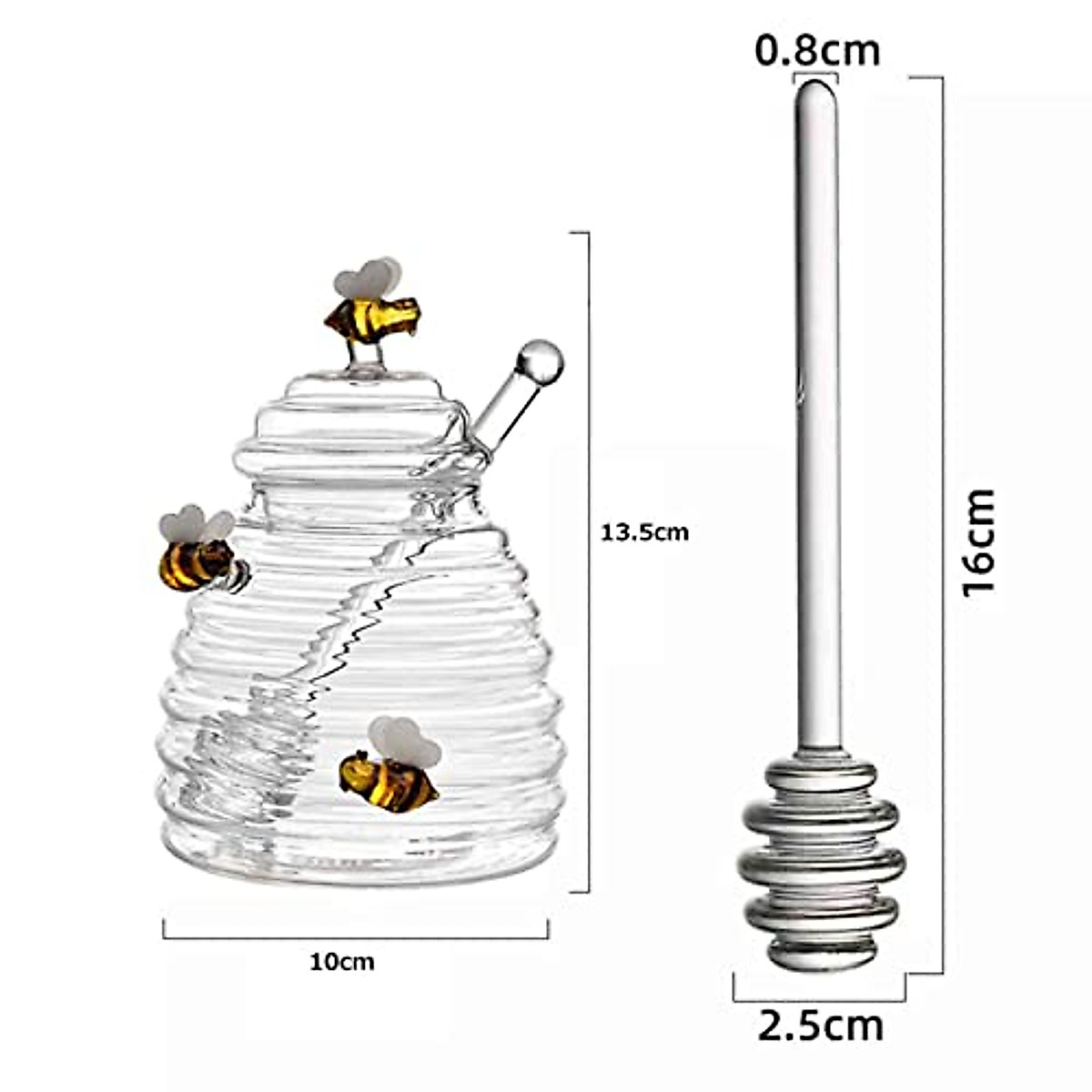 ikasus Honey Jars Honey Dish with Dipper and Lid Bee Charms Decoration Crystal Clear Large Glass Jar Honey Pot Honey Dispenser Beehive Honey Containers for Store Honey Syrup Jam Jelly Home Kitchen