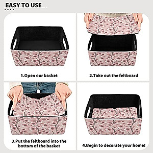 J JOYSAY Pink Floral Storage Basket Felt Storage Bin Collapsible Felt Storage Toy Chest Organizer for Kids Bedroom Magazine