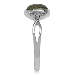Silvershake 8X6mm Oval Shape Labradorite White Gold Plated 925 Sterling Silver Triquetra Celtic Knot Ring Size 7.5