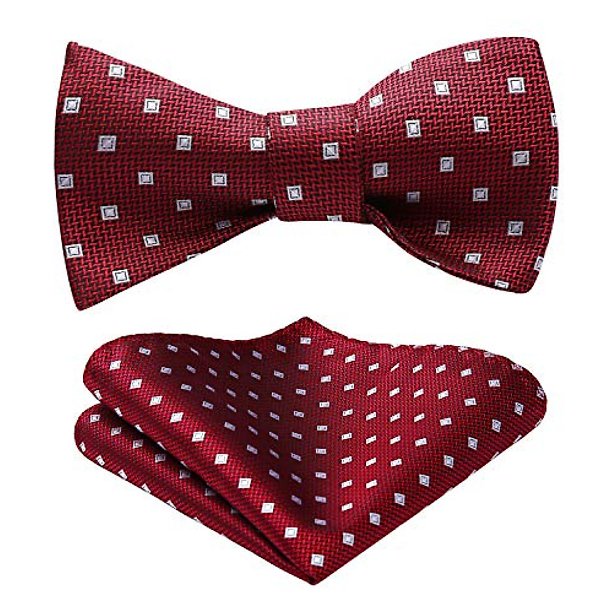 HISDERN Mens Bow Ties Red Polka Dots Self-Tie Bow Tie and Pocket Square Classic Formal Business Bowtie Tuxedo Wedding Bowties Handkerchief Set