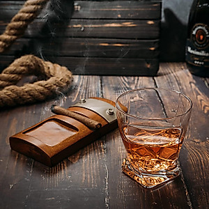 Glass & Cigar Coaster & with A Unique Whiskey Glass Slot to Hold Cigar Item, Whiskey Glass Gift Set, Item Rest, Accessory Set Gift for Dad, Men Home Office Decor Gifts, Fathers Day - Christmas
