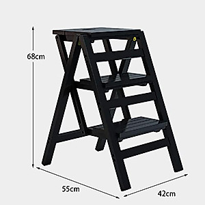 LUCEAE Step Stool Wooden 3 Steps Rise Folding Portable Wide Tread Non-Slip Climbing Ladder,Creative Stair Chair Home Library/Closet/Living Room/Kitchen High Footstool Eco-Friendly and Lightweight