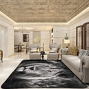 XYHH Area Rug Black and White Gray Lion Head for Living Room Dining Room Bedroom playroom Parent-Child Game mat Study Office Room Decor lz,58x80in,White 13