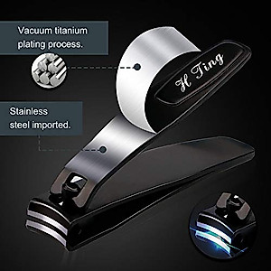 Nail Clipper, Black Matte Stainless Steel Nail Clippers Set, Finger Nail Clipper and Toenail Clippers Cutters with Leather Case, The Best Nail Clipper Gift for Men and Women by H Ting (Black)