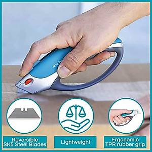 Box Cutter Retractable Utility Knife - Heavy Duty Box Cutter Knife Cardboard Cutter - Box Opener Razor Blades Utility Knife - Box Knife Carpet Cutter with 5 Sharp Blades