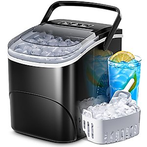 Kismile Ice Makers Countertop with Handle,26Lbs/24H,9 Cubes in 6 Mins,2 Sizes of Bullet Ice,Portable Ice Maker with Self-Cleaning,Ice Maker Machine Perfect for Home & Kitchen(Black)
