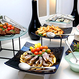 LIANYU 3 Large Serving Spoons, 3 Slotted Serving Spoons, 3 Serving Tongs, 9.8 Inch Stainless Steel Buffet Banquet Catering Serving Spoons Set, Dishwasher Safe