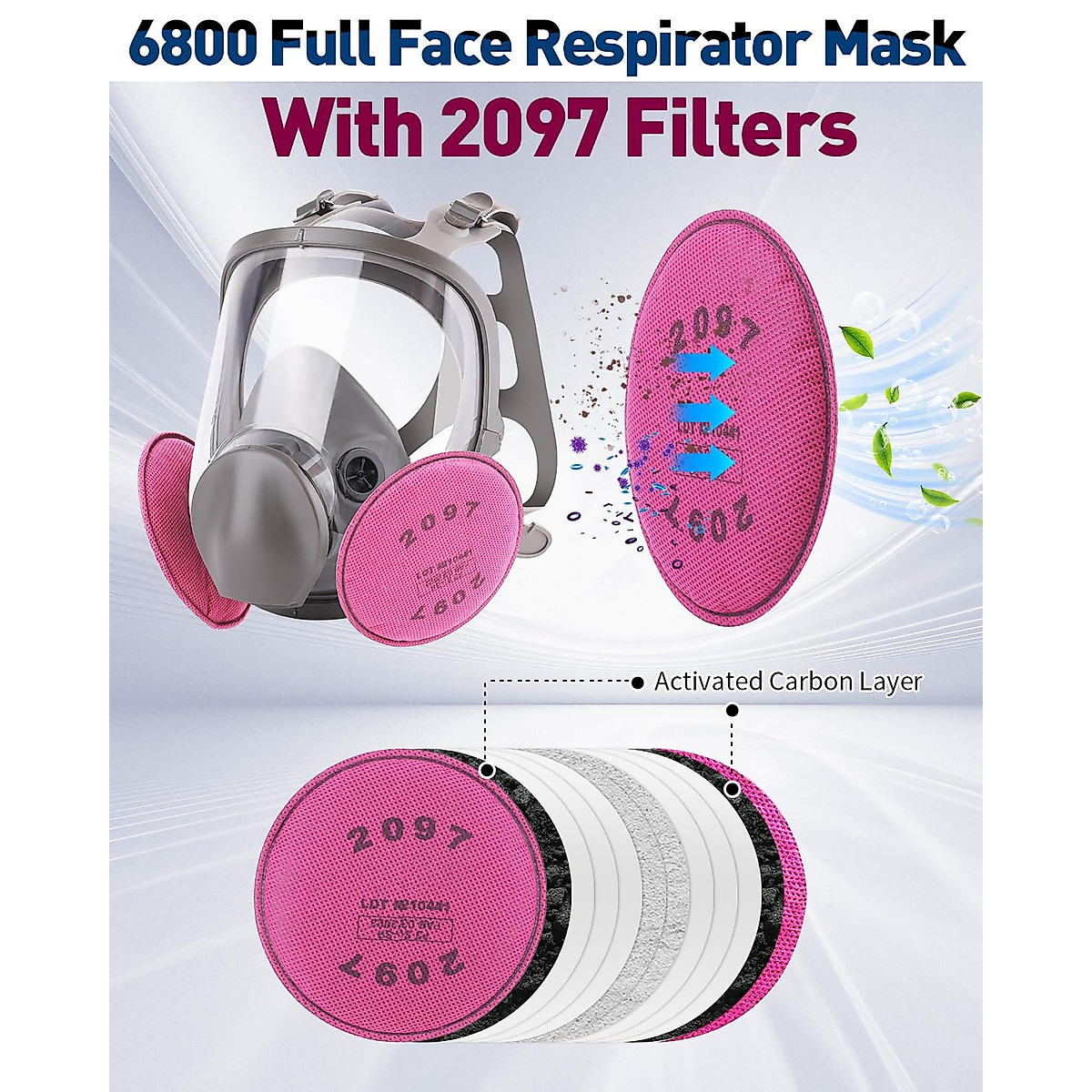 VOCITXI Full Face Respirator Mask - 6800 Reusable Gas Mask Anti-fog with 60921 Filters Prevent Dust Fumes Vapors Widely Used for Painting, Sanding, Polishing, Spraying and Other Work Protection