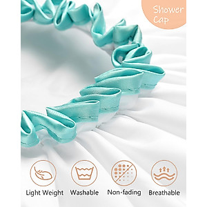 mikimini White Shower Cap for Long Hair 1 Pack, 12 inch large size,Waterproof Washable Hair Caps for Women and Girls, Super Cute and Extra Large