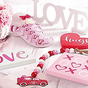 Boribim Valentines Day Decor - Valentines Day Tiered Tray Decor, XO Love Hugs Wooden Signs Cute Gnomes Plush with Bead Garland - Farmhouse Rustic Tiered Tray Items Decorations for Home Room Table