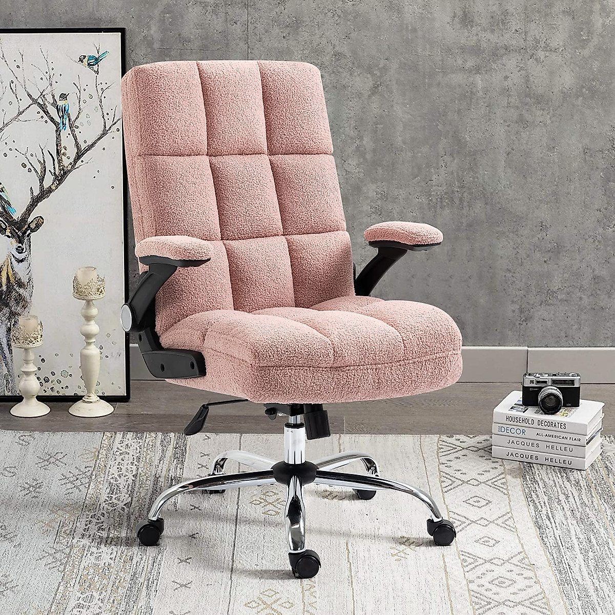 Seatingplus High Back Executive Office Chair Ergonomic 360 Swivel Comfortable Chair with flip-up armrests, Gray Soft Fabric Desk Chair for Adults and Teens