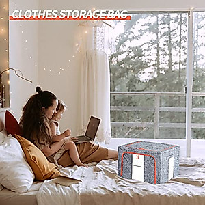 PoPThinG Metal Support Clothes Storage Bag. Organizer box with Support, Hard Bottom, Sturdy Handle, Durable Zipper. Suitable for Clothes, Underwear, Towel. 2 Pack/ 6.34gal /Grey