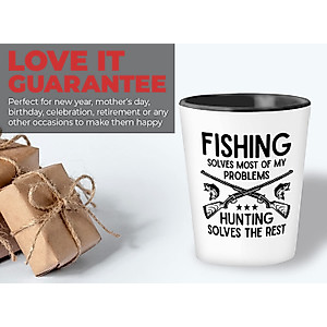 Bubble Hugs Hunting Lover Shot Glass 1.5oz - fishing solves most - Hunter Dad, Hunter Grandpa, Fisherman, Deer Lover, Bucks, Deer Horns, Duck Hunting, Fishing Shot Glass Dad Shot Glasses
