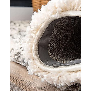 Unique Loom Rabat Shag Collection Area Rug - Geometric (9' 10" Round, Pure Ivory/Gray)