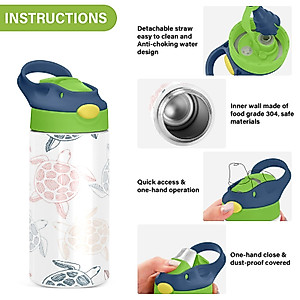 Sea Turtles Kids Water Bottle, BPA-Free Vacuum Insulated Stainless Steel Water Bottle with Straw Lid Double Walled Leakproof Flask for Girls Boys Toddlers, 12Oz