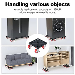 Fivepears Furniture Lift Mover Tool Set-3000 lb,5-Wheel Heavy-Duty Furniture Dolly with Handle,360°Swivel Casters Trolley-Ideal for Moving Heavy Machinery, Equipment, Pianos, Couches and Carpeted