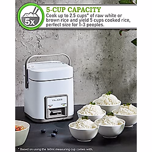 TLOG Mini Rice Cooker 2.5-Cup Uncooked(5-Cup cooked), Healthy Ceramic Coating 1.2L Small Rice Cooker for 1-3 People, Portable Travel Rice Cooker with Steam Tray, Rice Maker for Grains, White Rice, Oatmeal, Veggies