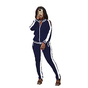 TOPONSKY Matching Lounge Set Warm Up Suits For Women 2 Pieces Sweaters Navy White M