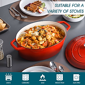 vancasso Enameled Cast Iron Dutch Oven, 9.3 Quart Dutch Oven Pot with Lid, Oval Dutch Oven Cast Iron Pot with Non Stick Enamel Coating for Bread Baking, Red