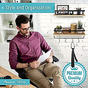 TRIVETRUNNER -ANNA STAY Floating Shelves Wall Mounted for Bathroom and Storage Shelves for Kitchen Set of 2, with Towel Bar, Cotton Towel Included (Light Brown)