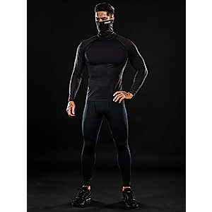 DRSKIN 2 Pack Men's MASK Turtleneck Compression Shirts Top Long Sleeve Thermal Sports Baselayer Running Athletic Workout (Turtleneck SB01 2P, L)