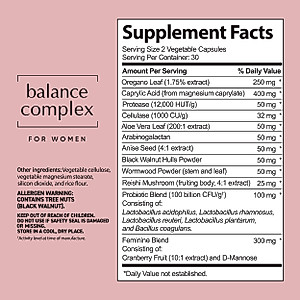 Balance Complex 17-in-1 Vaginal Health 100 Billion Probiotics for Women pH Balance with Cranberry & D-Mannose | Promote Urinary Tract Health for Vaginal Odor & Vaginal Flora, 60 Capsules