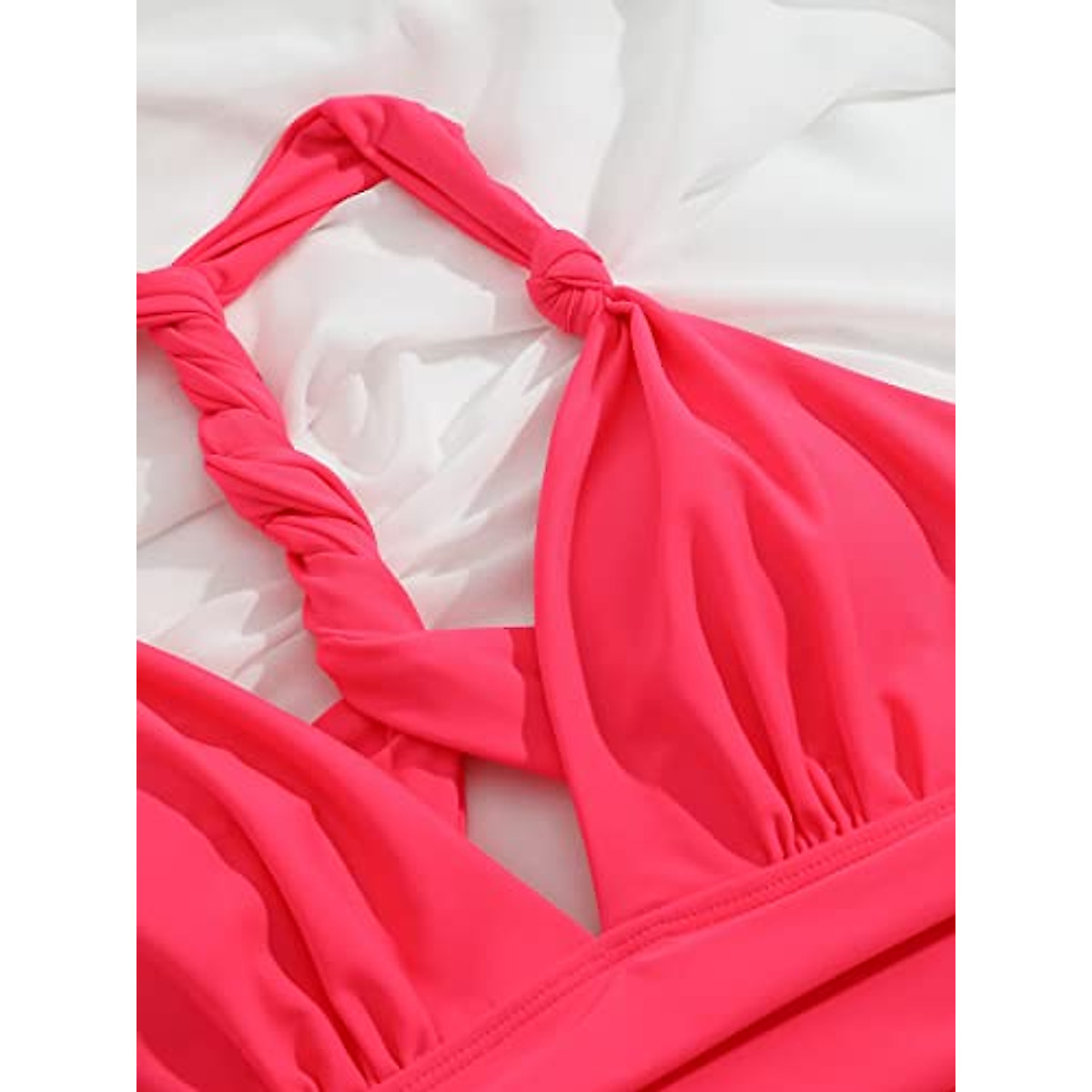 MakeMeChic Women's One Piece Bathing Suit Twist Cut Out One Piece Swimsuit A Watermelon Pink S