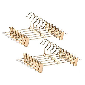 Amber Home 12 Inch Real Rose Gold Metal Pants Skirts Hangers 12 Pack, Sturdy for Slacks Trousers with 2 Adjustable Non Slip Clips and Swivel Hook (12 Pack)
