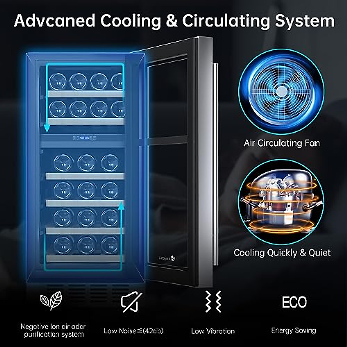 KingChii 15 Inch 26 Bottle Dual Zone Wine Cooler Refrigerator Professional Compressor, Stainless Steel & Tempered Glass For Red Wine, Champagne - Built-in or Freestanding for Home, Kitchen, or Office