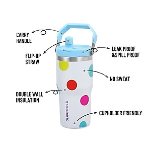DLOCCOLD 20 oz Stainless Steel Tumbler with Flip Straw & Handle, Insulated Double Walled kids Water Bottle, Leak Proof, Reusable Cup 2-in-1 Straw & Sip Lid, Cupholder Friendly