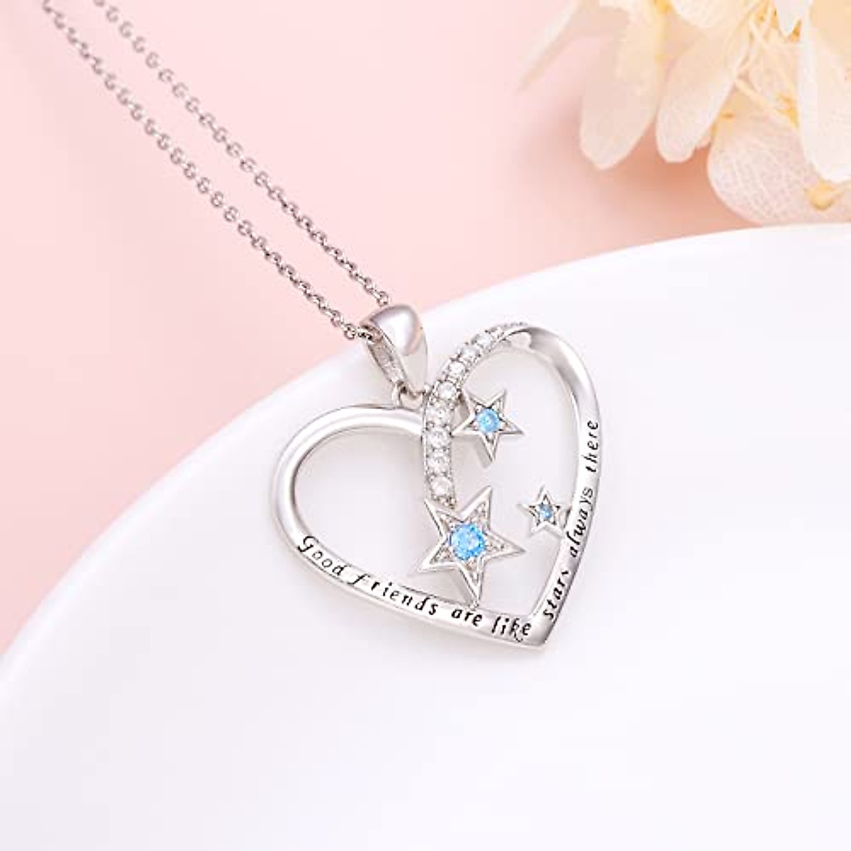 DAOCHONG S925 Sterling Silver Stars Best Friend Friendship BFF Heart Jewelry Pendant Necklace