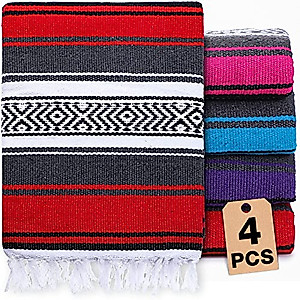 4 Pcs Mexican Blankets Bulk Handwoven Mexican Yoga Blanket Towel Colorful Falsa Serape Woven Throw Blanket Boho Mexican Beach Blankets for Outdoor Camping Beach Picnic Travel Home (Multicolor)