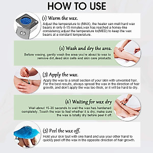 BeauTome Waxing Kit for Women Men, Wax Warmer with 4 Bags Hard Wax Beans, 20 Wax Applicator Sticks, Hair Removal Wax Warmer Kit for Full Body, Face, Eyebrow, Armpit, Legs, Bikini,Brazilian-White