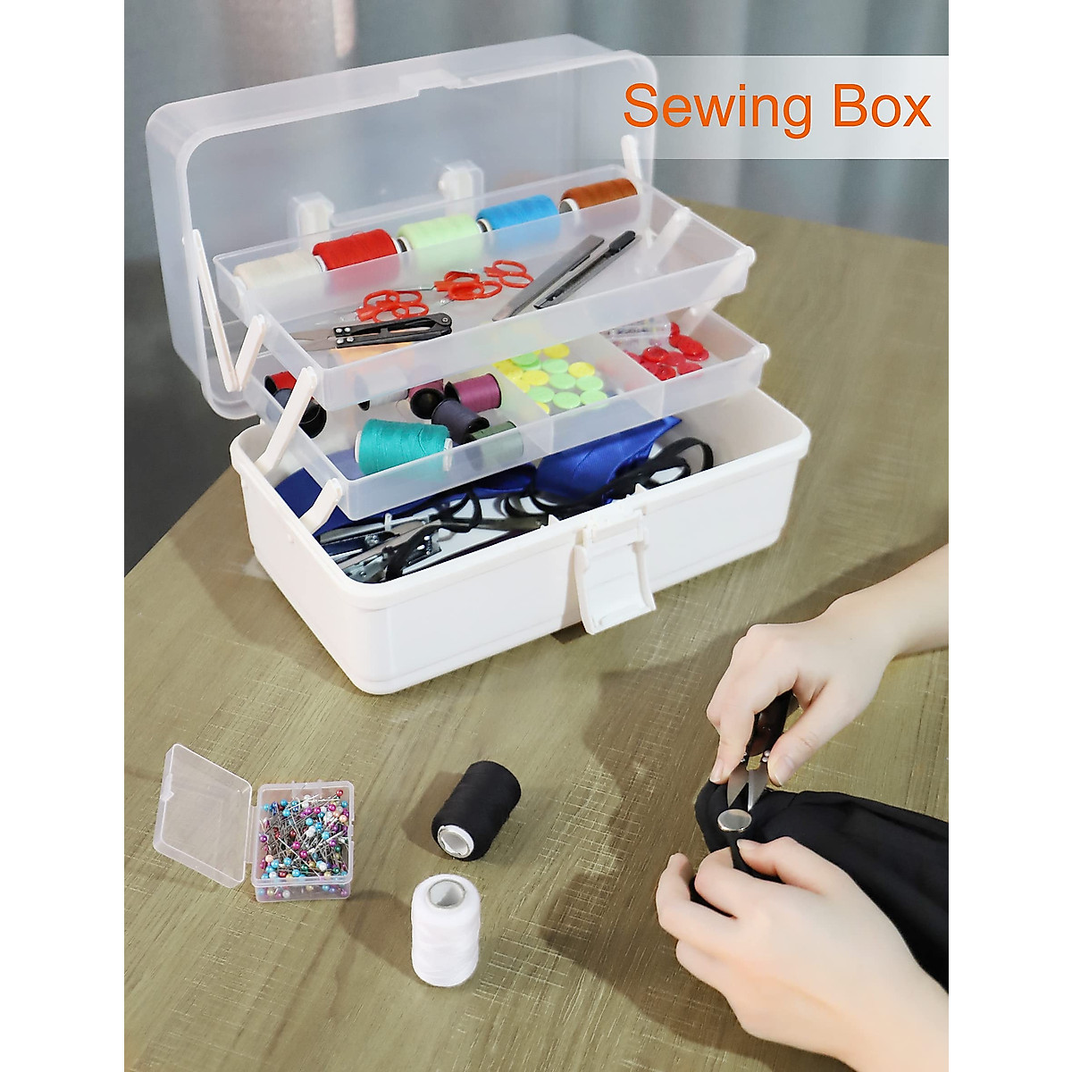 Sjqecyfv Sewing Box Art Craft Organizers Storage Box 3 Layer Tackle Box Organizer Nail Organizer Tool Box with Handle