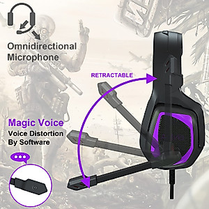 Anivia Over Ear Headphones Wired with Surround Sound, Bass, Volume-Control, Soft Memory Earmuffs for Multi-Platforms - 3.5mm Headsets Stereo Gaming Headset with Microphone - Black Purple