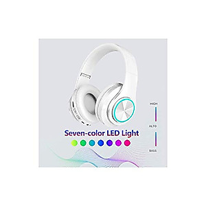 Bluetooth Over Ear Headphones, Colorful LED Lights Headphones with Built-in Mic, Light Weight, Wired and Wireless Foldable HiFi Stereo Headphones for Classroom/Home Office/PC/Mobile Phone-White