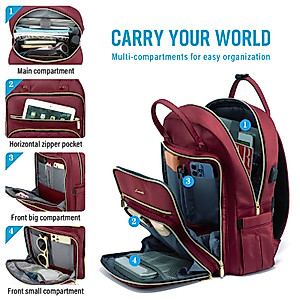 LOVEVOOK Laptop Backpack for Women, Water Resistant Travel Work Backpacks Purse Stylish College Business Teacher Nurse Computer Bag with USB Charging Port, Fits 17" Laptop