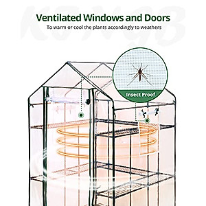 KING BIRD Upgraded Walk-in Greenhouse for Outdoors, Thickened PE Cover & Heavy Duty Powder-Coated Steel, w/ Zippered Mesh Door & Screen Windows, 14 Sturdy Shelves for Garden, 4.7 x 4.7 x 6.4 FT, Clear