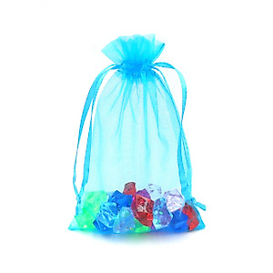 ATCG 100pcs 6x9 Inches Drawstring Organza Pouches Wedding Party Favor Gift Candy Bags (Aqua Blue)