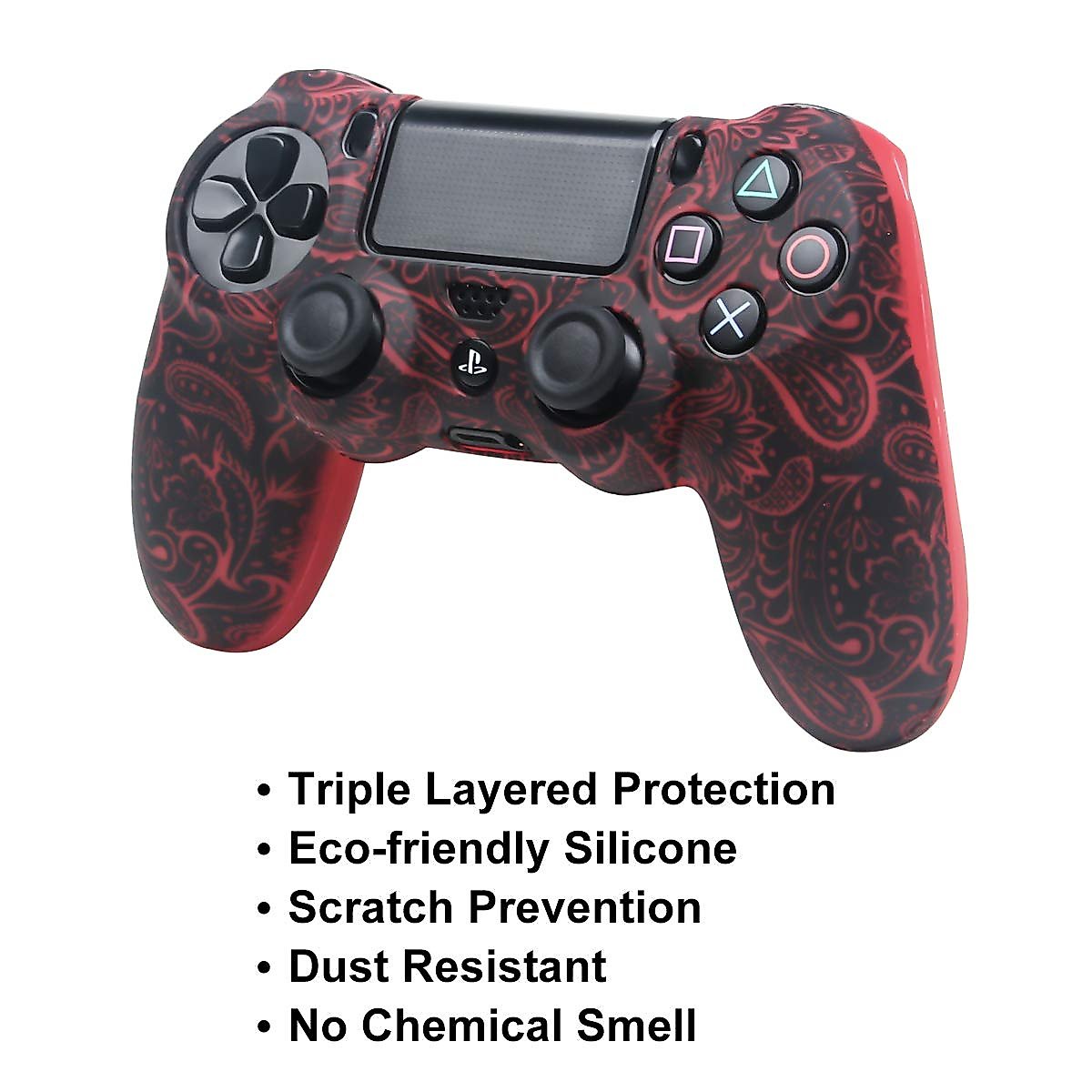Silicone Controller Covers Compatible with PS4 Controller - 2 Pack of Anti-Slip Protector Controller Skin Case- with 4 Pairs Thumb Grips - Red & Blue