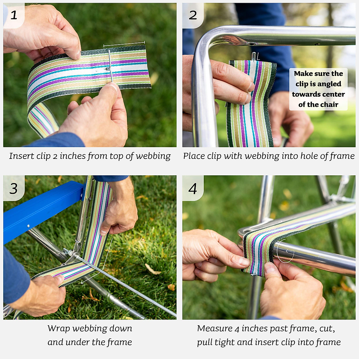 Lawn Chair USA Chair Replacement Lawn Chair Webbing - Webbing for Lawn Chairs. UV-Resistant Straps Made with Durable Polypropylene. Chair Webbing Kit (3" x 50', Sea Island Blue)