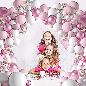 Pink Balloons Garland Arch Kit, Pastel Light Pink White Balloons, Metallic Pink Rose Gold Confetti Birthday Party Balloons for Baby Shower,Bridal,Wedding,Birthday,Anniversary Party