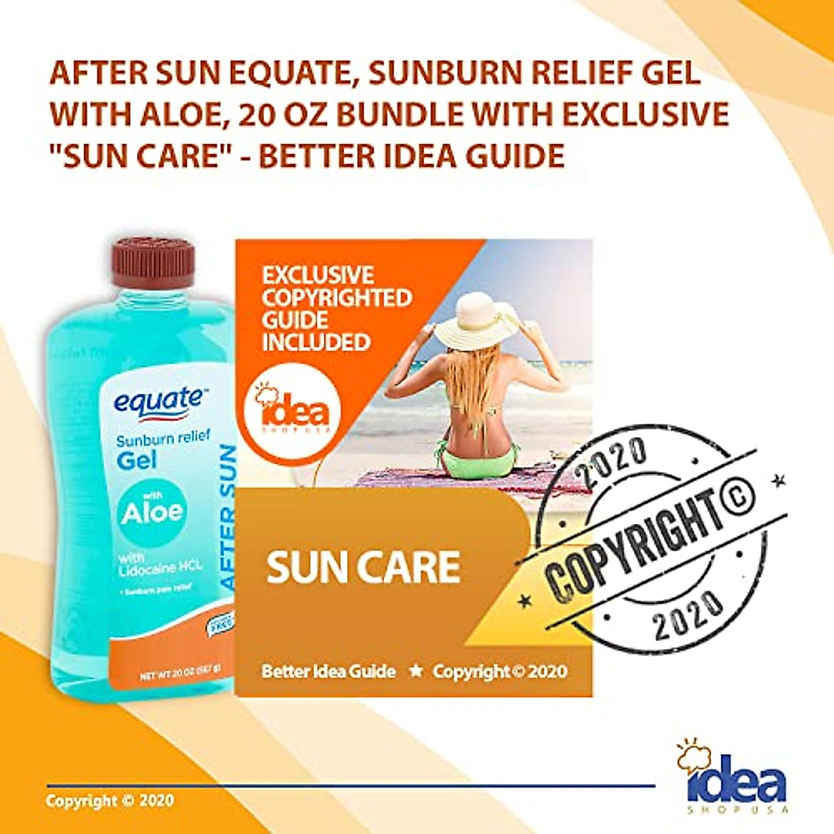After Sun Equate | Sunburn Relief Gel with Aloe, 20 oz + "SUN CARE" Better Idea Guide - (1 pack)