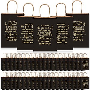 ReliThick 100 Pcs Employee Appreciation Gifts Bags Christmas Thank You Gifts Bags for Coworkers with Handles Team Inspirational Gift Bags May You Be Proud Paper Bags for Teacher Staff Nurse(Black)