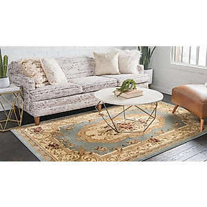 Unique Loom Versailles Collection Traditional Classic Floral Motif Area Rug (8' 0 x 10' 0 Rectangular, Slate Blue/ Ivory)