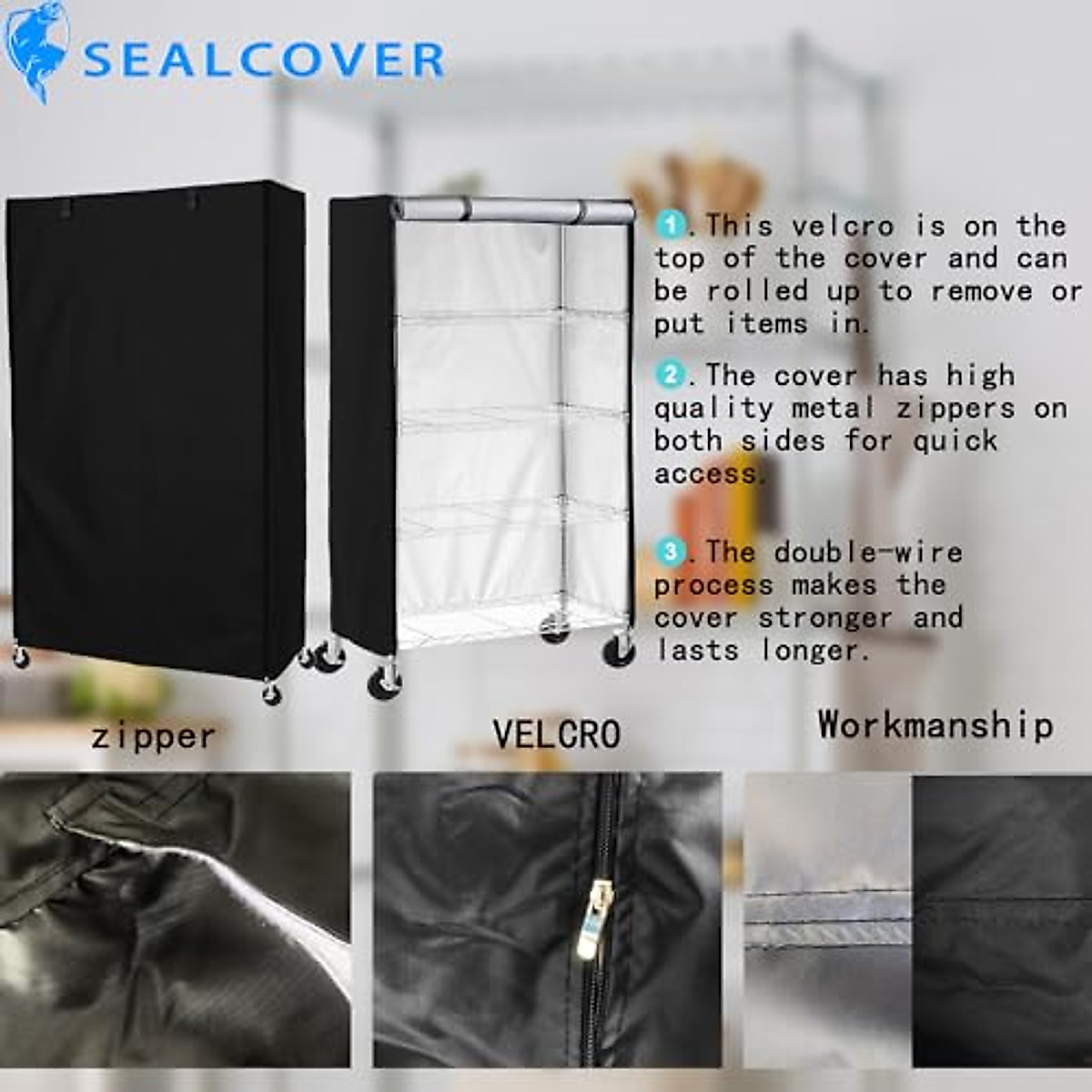 Sealcover Wire Shelving Cover Wire Rack Cover, High Density Shelf Cover W36*D18*H71, Black Storage Rack Cover Used to Cover Sundries.