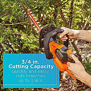 BLACK+DECKER 20V MAX Cordless Hedge Trimmer with Power Command Powercut, 22-Inch (LHT321FF)