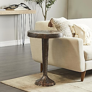 Deco 79 Metal Side End Accent Table Hammered Pedestal End Table, Side Table 19" x 19" x 26", Bronze